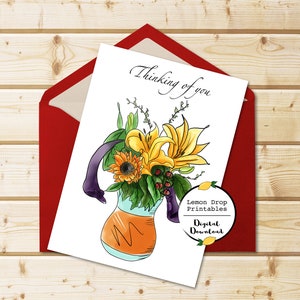 Printable Thinking of You Card, Sympathy Card, Friendship Card, Vase of ...