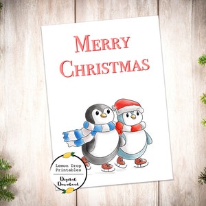 Printable Christmas Card, Cute Penguin Card, Penguin Couple Card ...