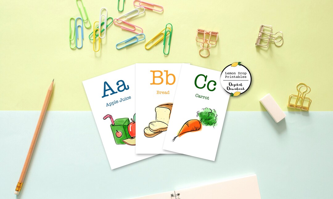 Printable ABC Flashcards, Food Alphabet Flashcards, Learning Letters ...