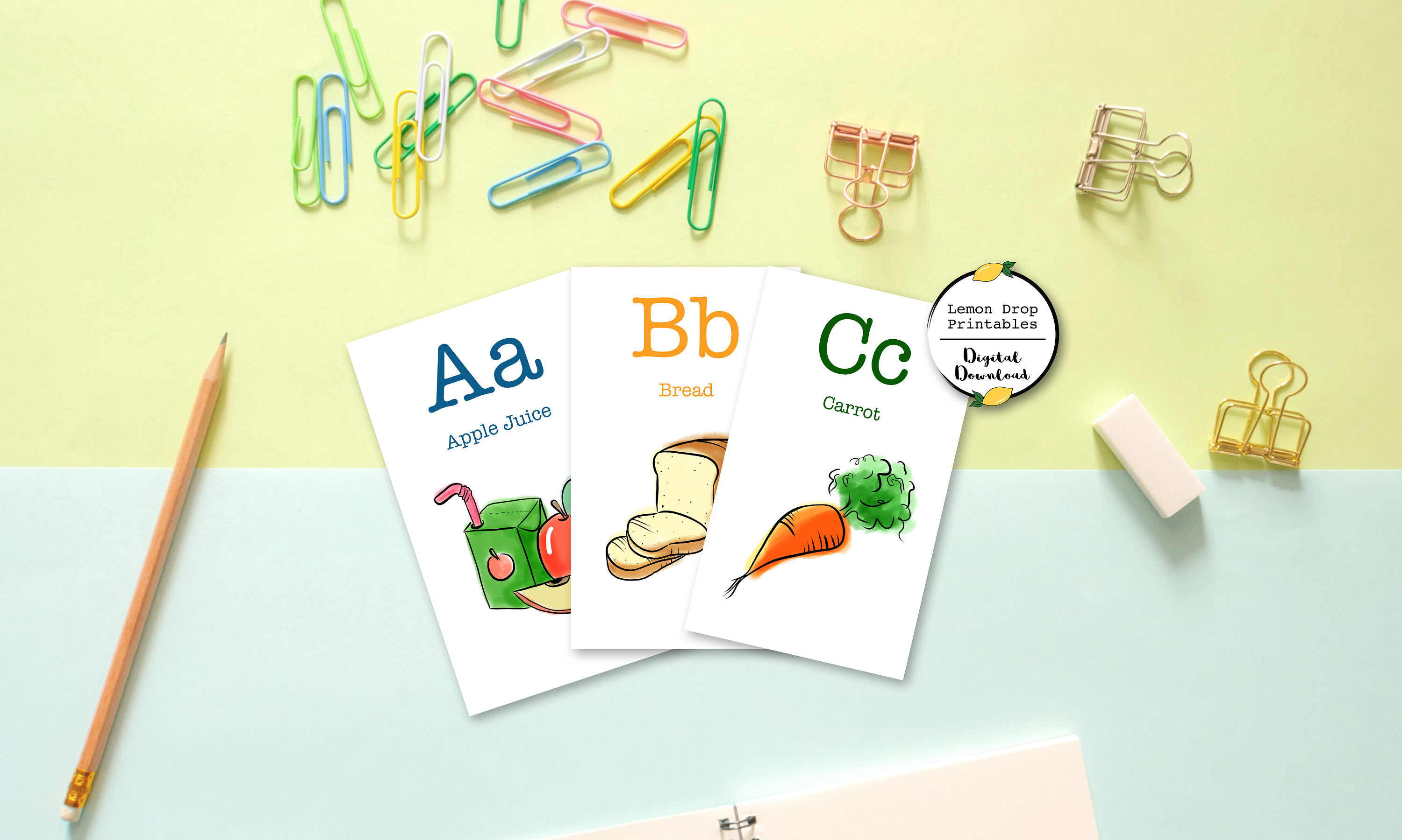 Printable ABC Flashcards, Food Alphabet Flashcards, Learning Letters ...