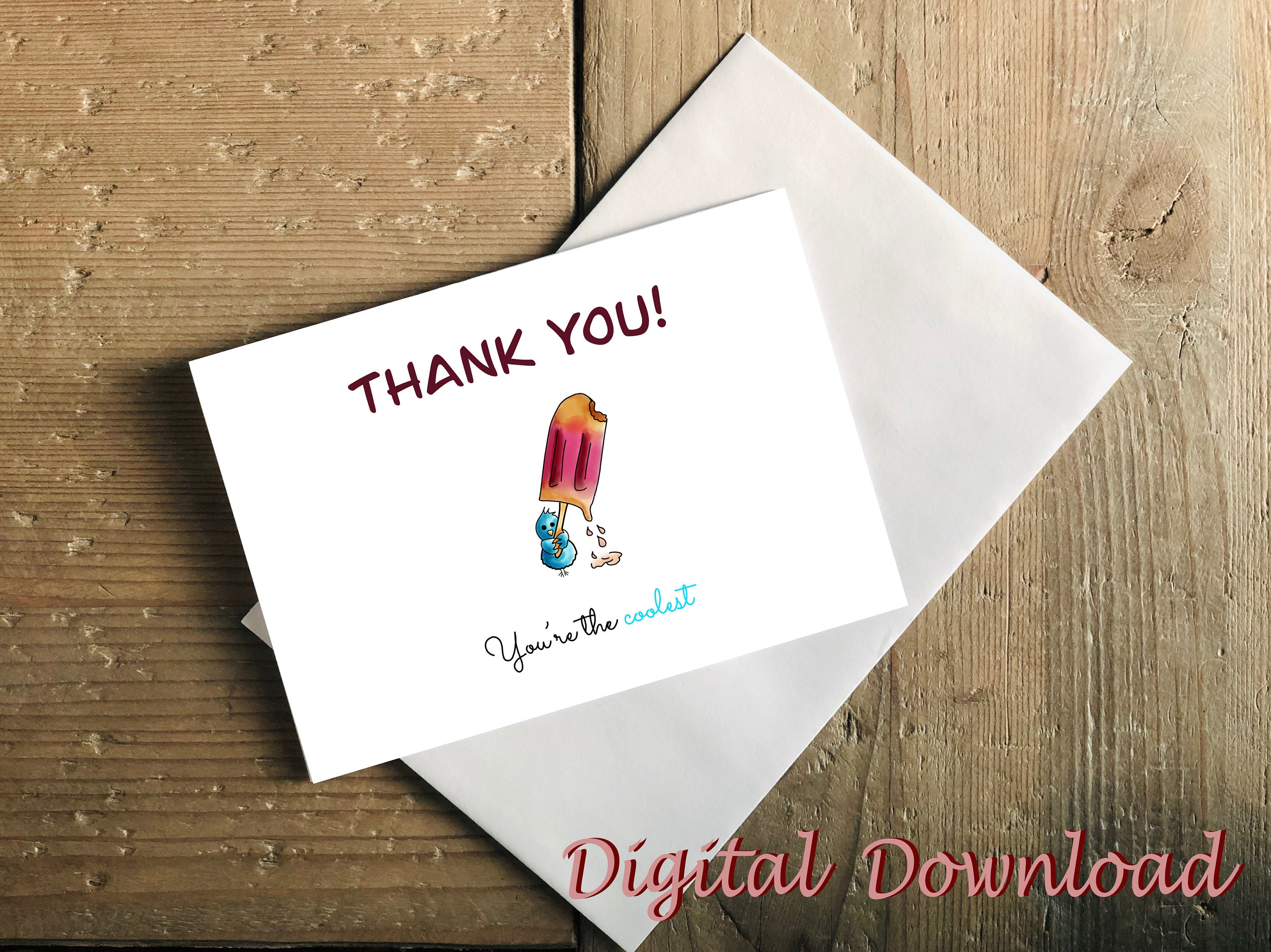Printable Thank You Card - Downloadable Card - Cute Summer Theme - PDF ...