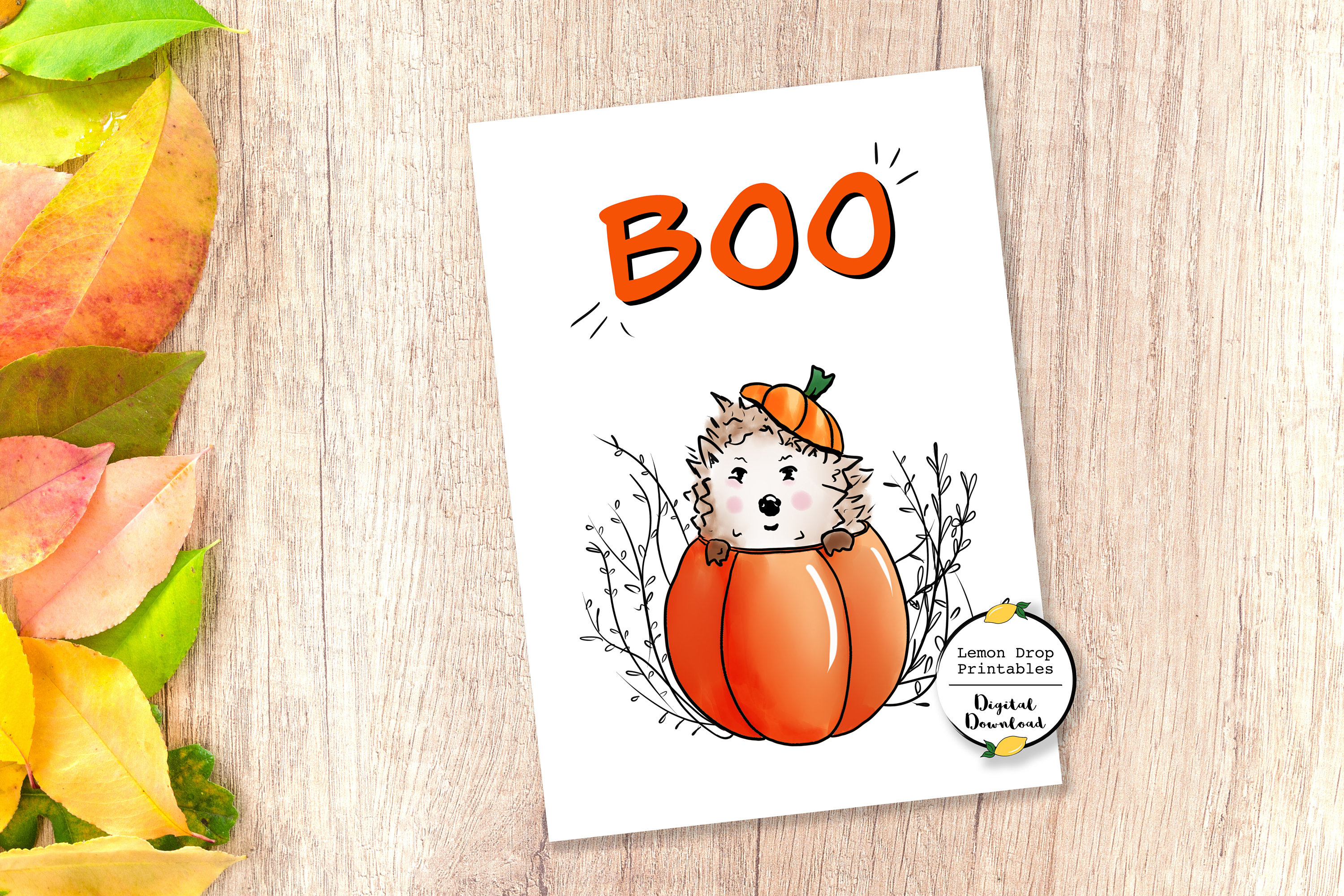 Printable Cute Halloween Card, Boo, Pumpkin Card, Hedgehog Card, Fall ...