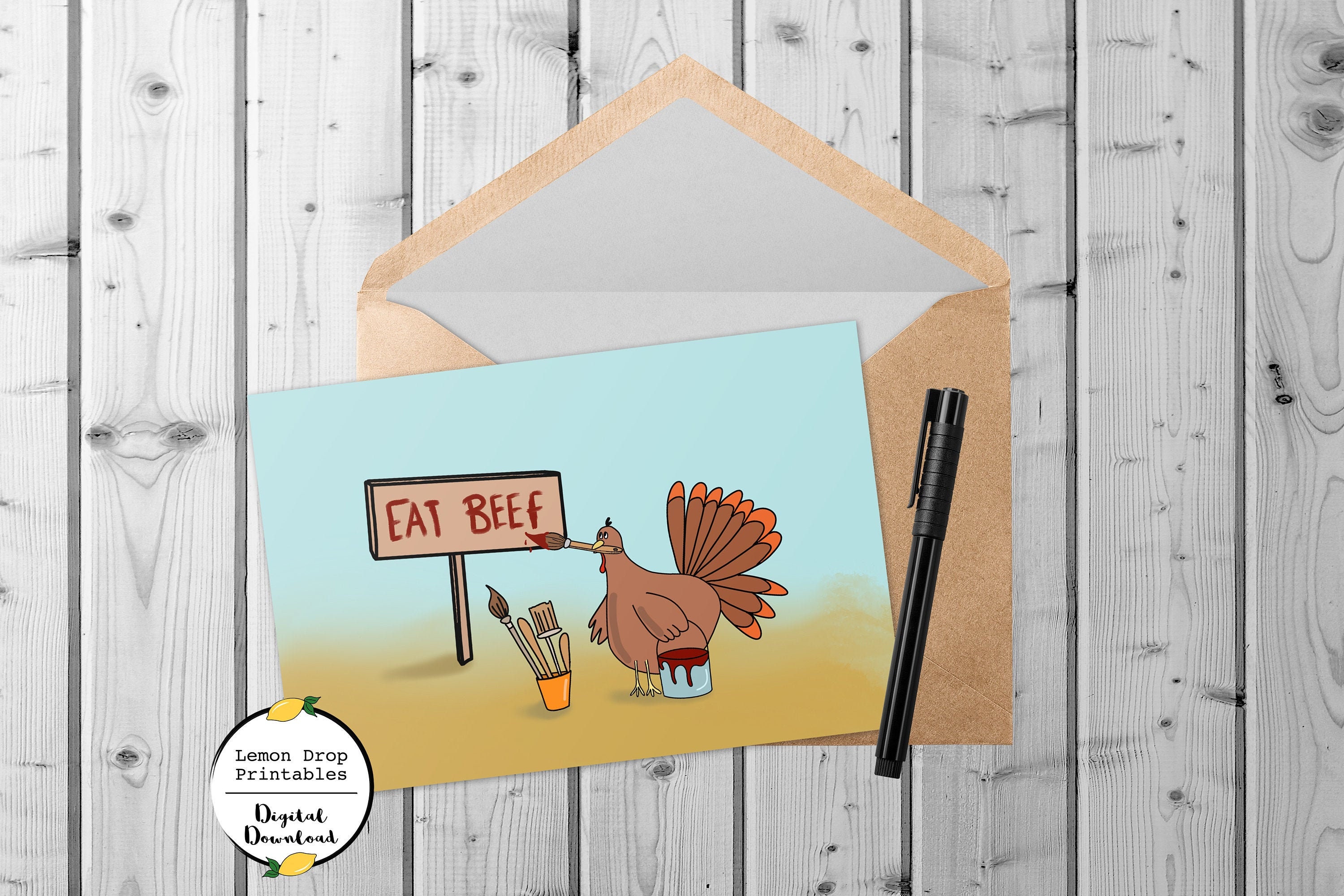 Printable Thanksgiving Card, Eat Beef, Digital Download, Greeting Card ...