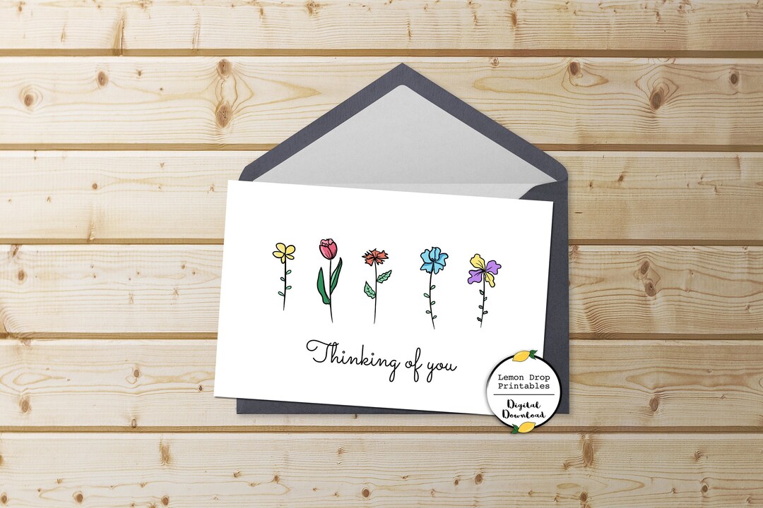 Printable Thinking of You Cute Flowers Card, Digital Download ...