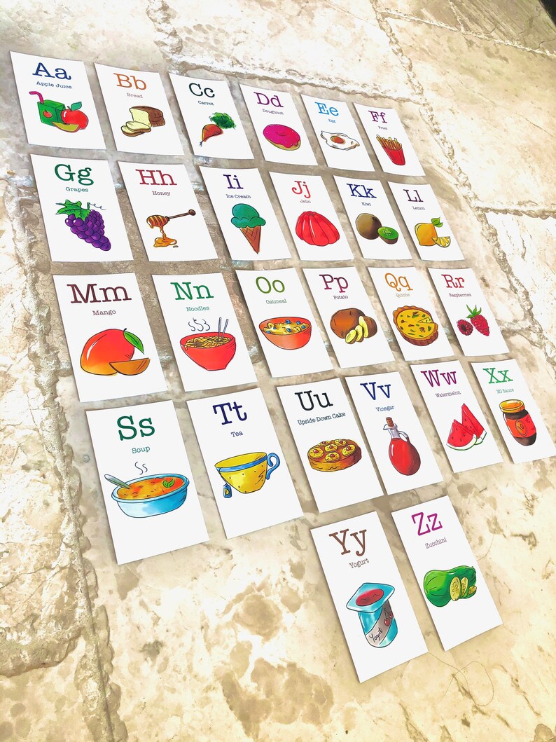 Printable ABC Flashcards, Food Alphabet Flashcards, Learning Letters ...
