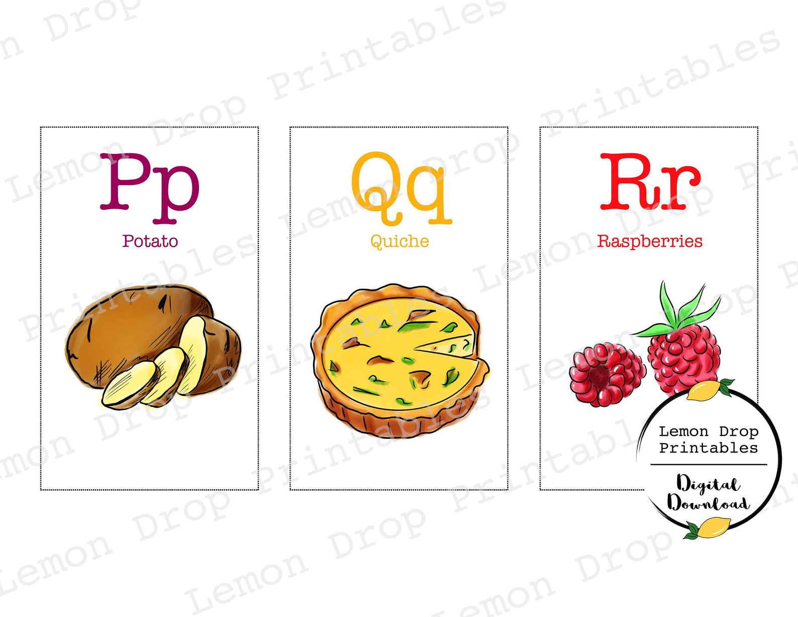 Printable ABC Flashcards, Food Alphabet Flashcards, Learning Letters ...