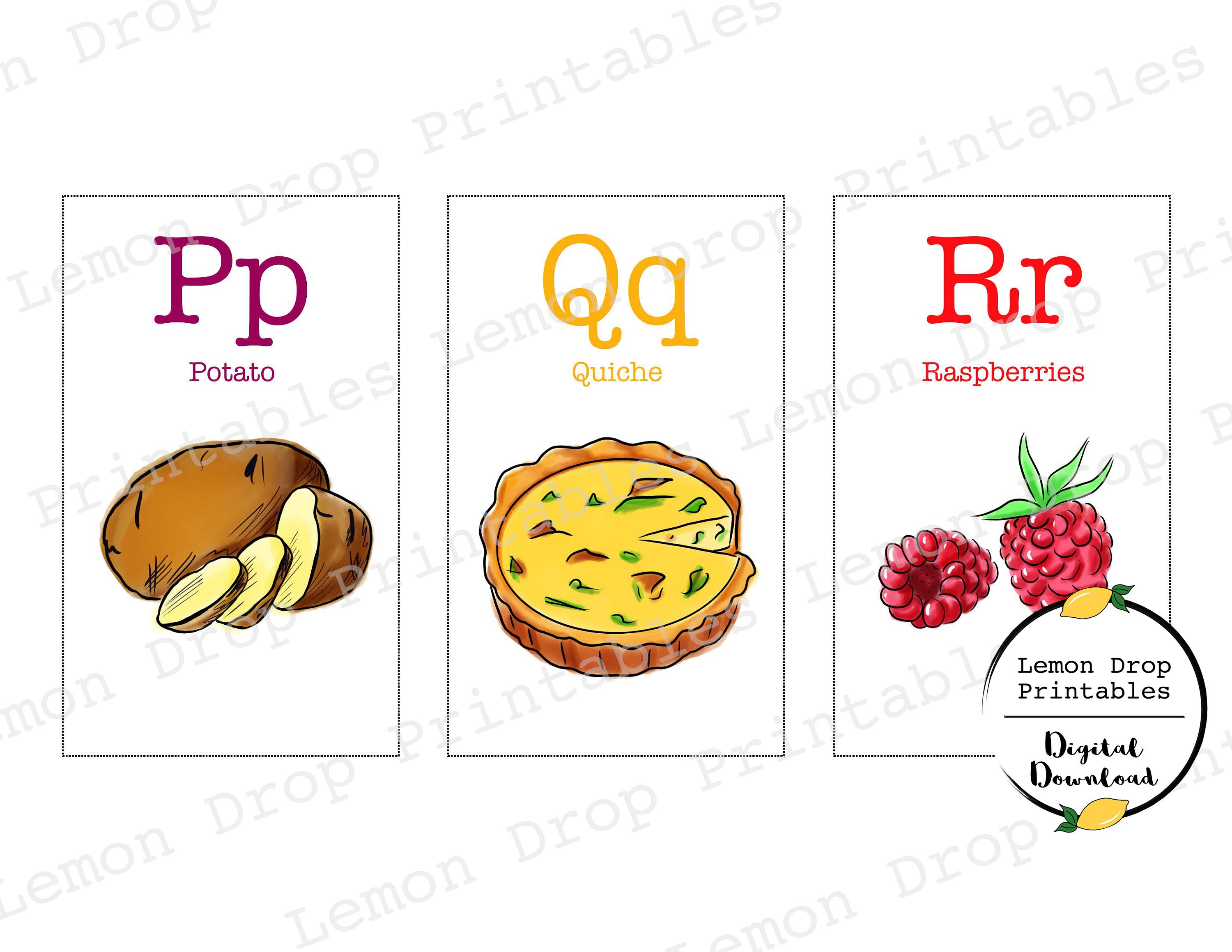 Printable ABC Flashcards, Food Alphabet Flashcards, Learning Letters ...
