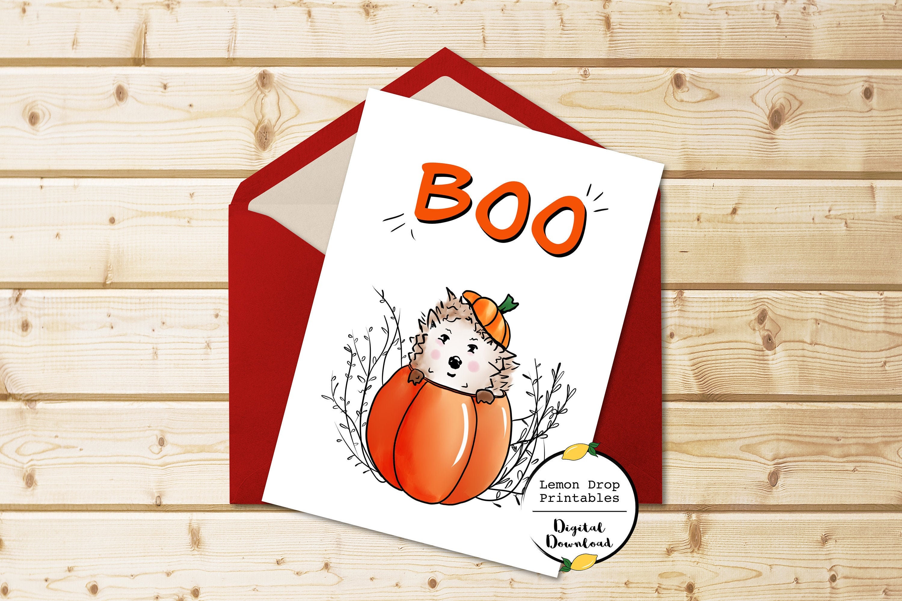 Printable Cute Halloween Card, Boo, Pumpkin Card, Hedgehog Card, Fall ...