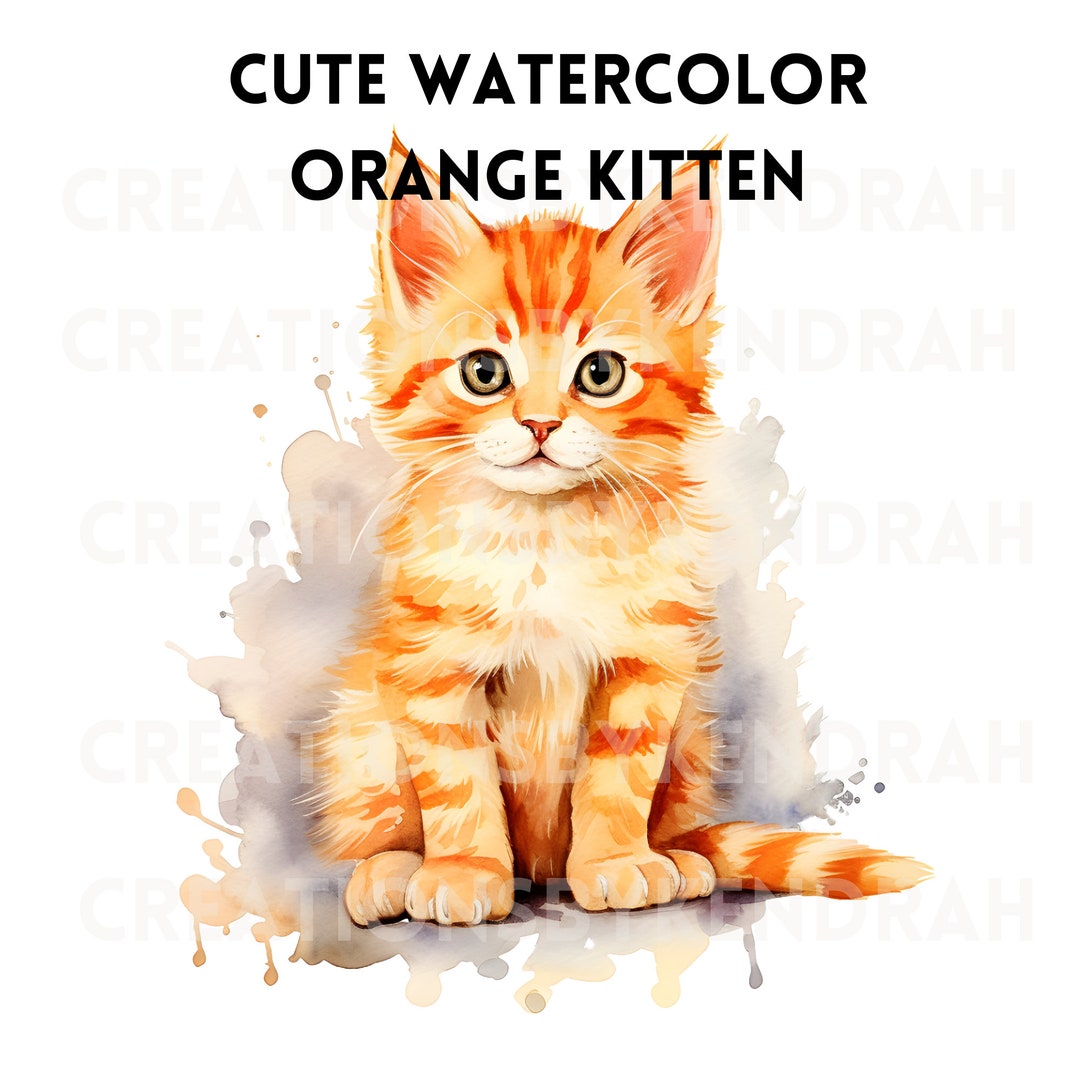 Watercolor Orange Kitten Clip Art Instant Download Orange Cat ...