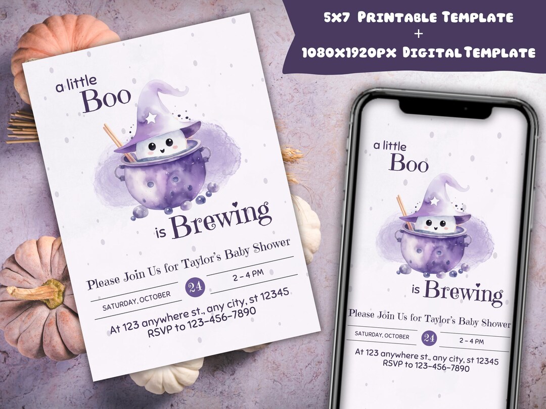 Editable Halloween Baby Shower Invitation | "a Little Boo is Brewing ...