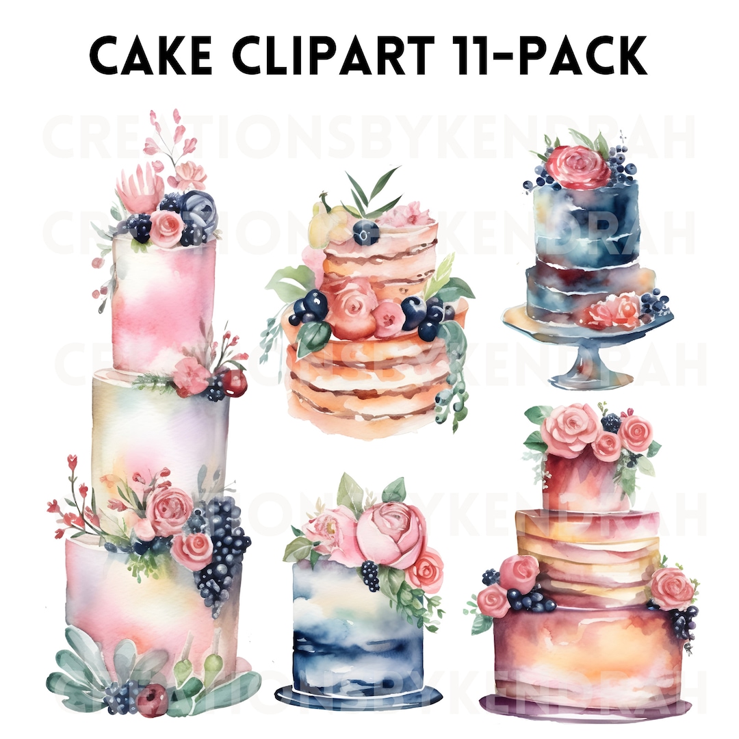 Watercolor Cake Clipart Birthday Floral Wedding Cake Clip Art Pack ...