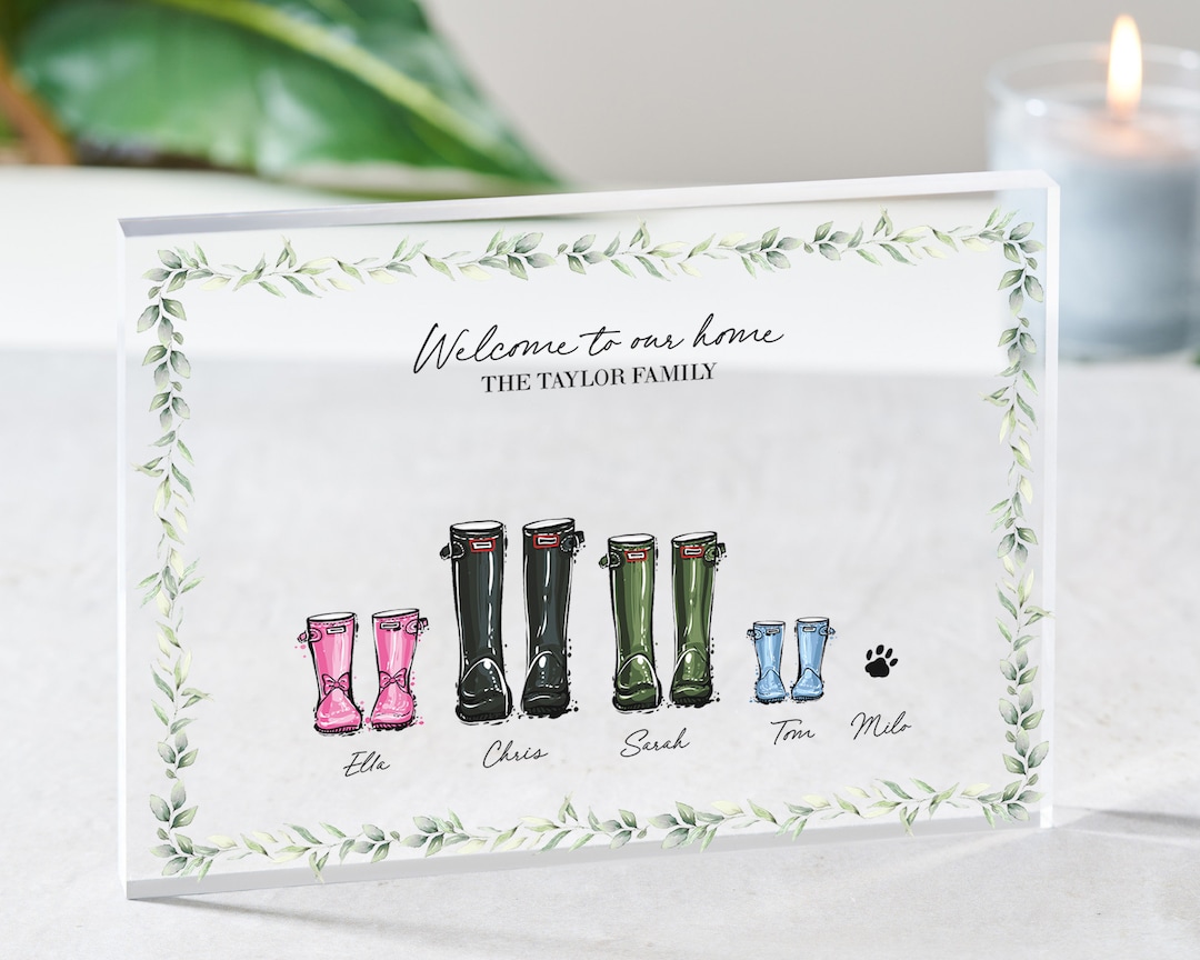Leaf Print Welcome Home Sign, Personalised Family Wellies Print, New ...