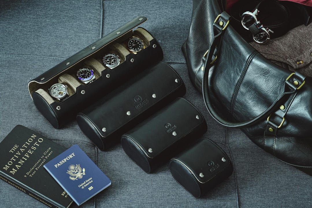 Watch Roll Leather Watch Roll Travel Case Men Travel Watch Box Travel ...