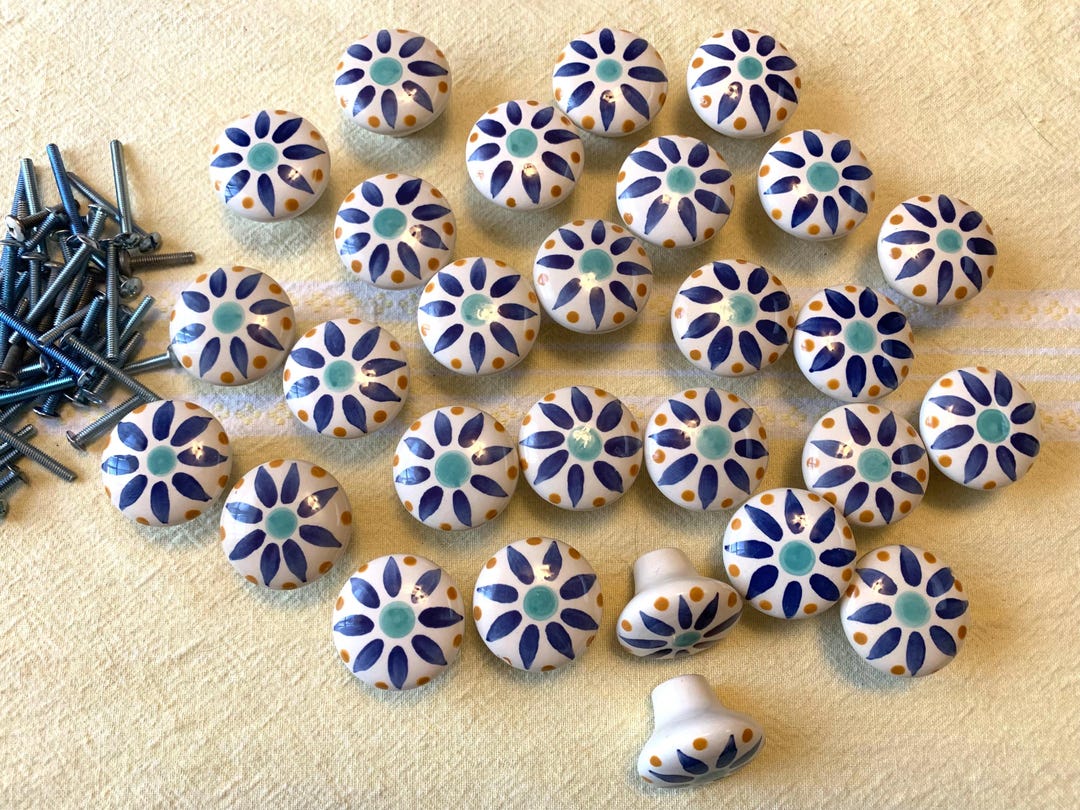 Vintage Boho Blossom Ceramic Cabinet Knobs - 28 (with Hardware) - Etsy