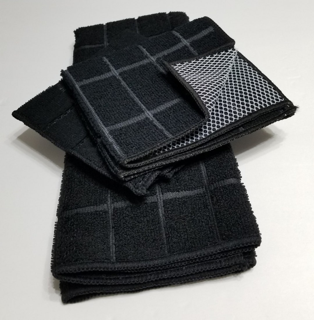 Black Microfiber Cleaning Cloths, Washcloths and Hand Towels for Bath ...