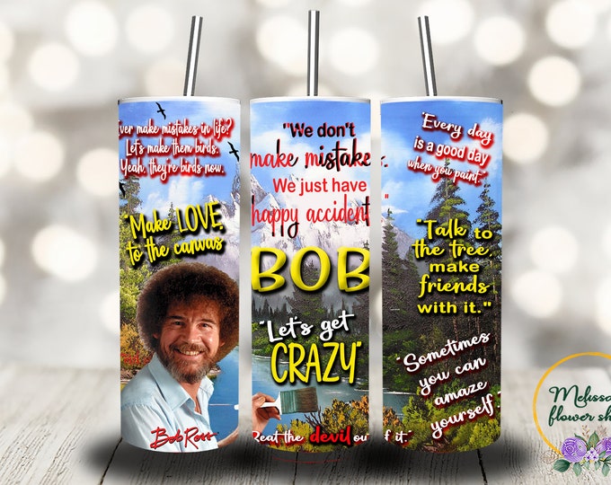 Bob Ross Gift, Bob Ross Tumbler, Reusable Water Bottle, 20 OZ Tumbler ...