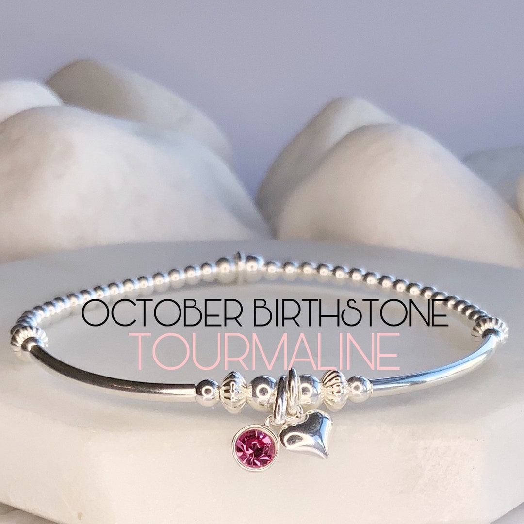 October Birthstone Bracelet, Sterling Silver Stretch Beaded Crystal ...