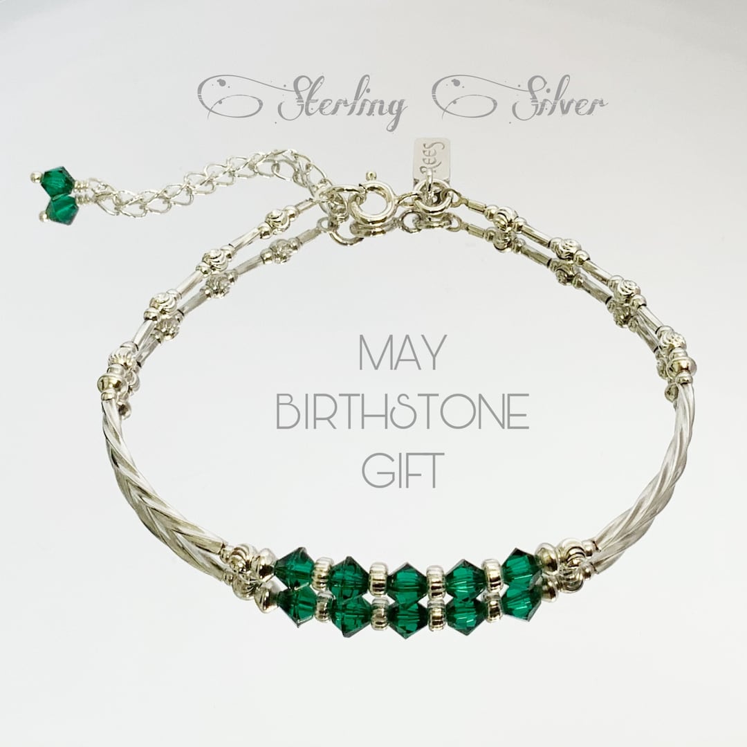 May Birthstone Jewelry, Emerald Bracelet, Real Silver Bracelet ...