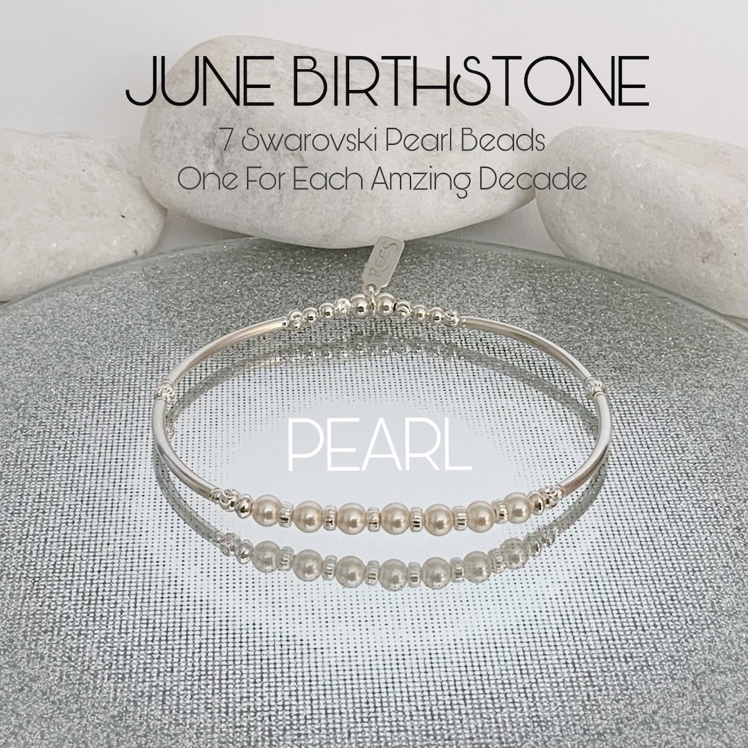 70th Birthday Gift for Women, June Birthstone Bracelet, Sterling Silver ...