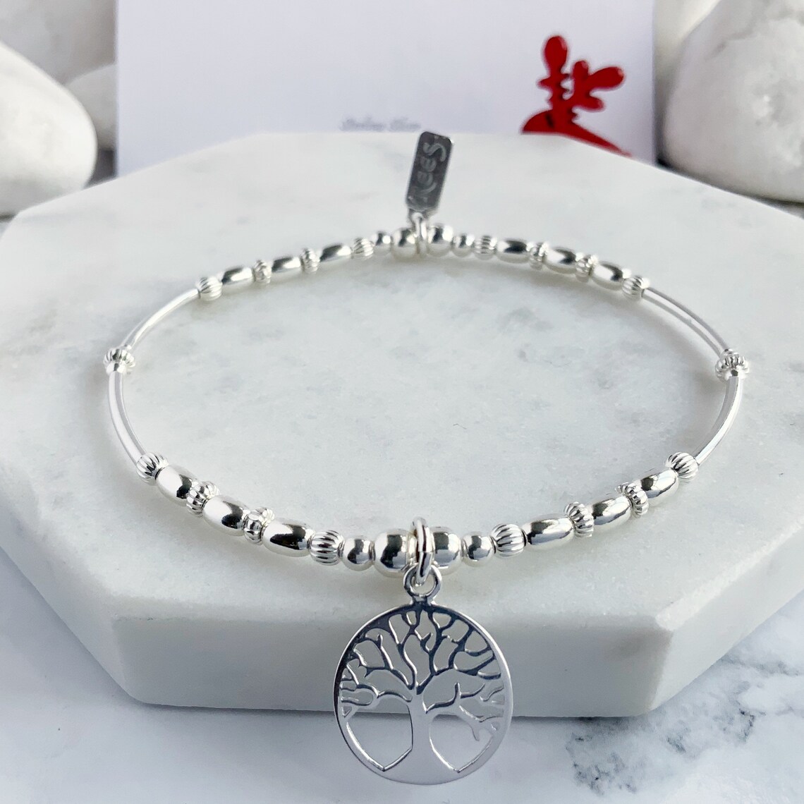 Family Tree of Life Bracelet Sterling Silver Beaded Stretch | Etsy