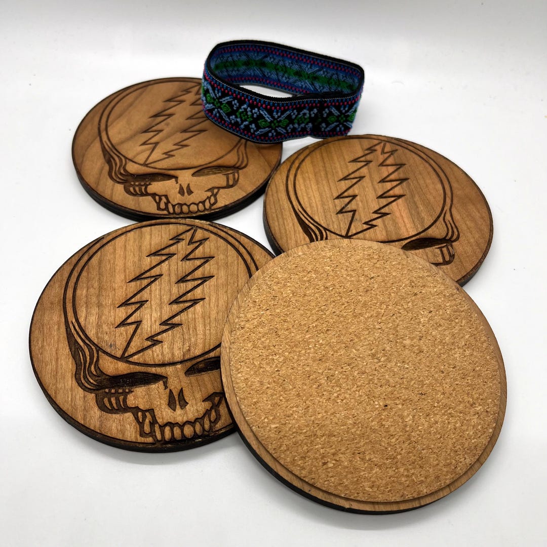 Grateful Dead Stealie Wood Coasters Set, Deadhead Gift, Steal Your Face ...