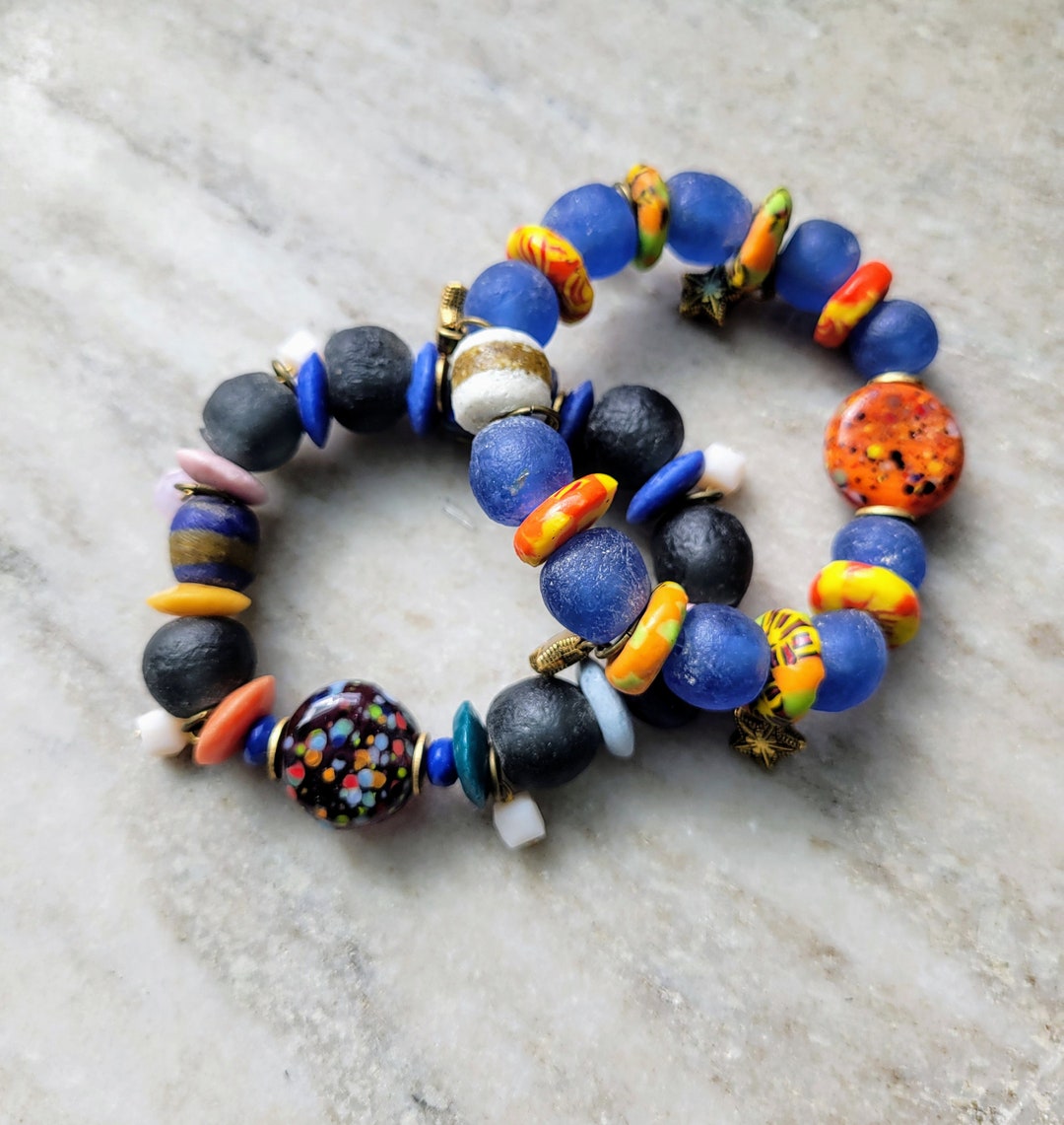 Boho African Java Glass Bead Bracelet: Stackable Stretch Jewelry - Etsy