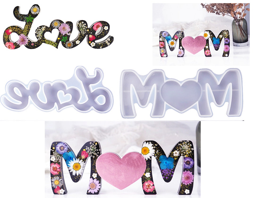 Alphabet Mold Resin, Mother's Day LOVE MOM Words Sign Silicone, Table ...