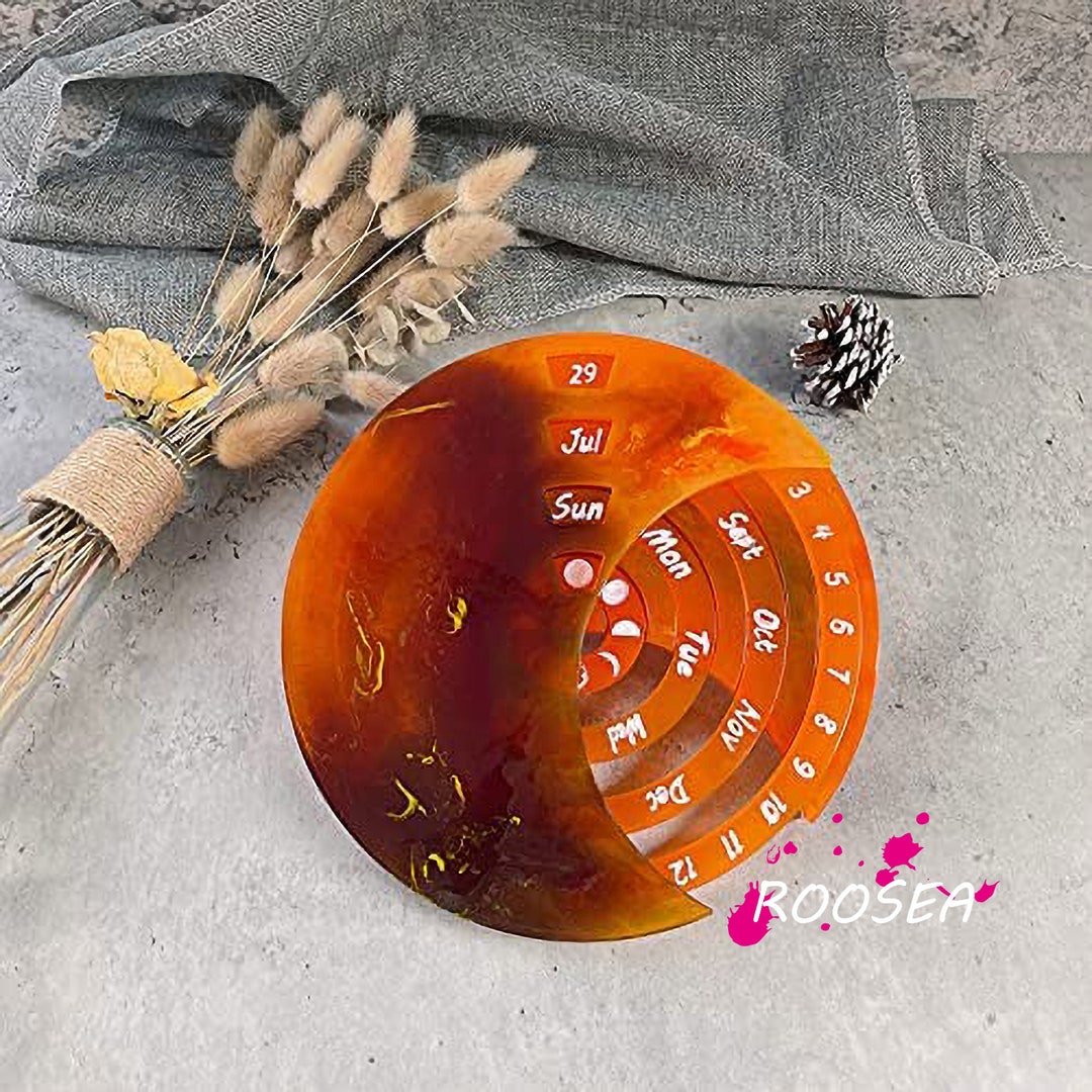 Perpetual Calendar Mold Resin, Crescent Moon Phase Round Calendar ...