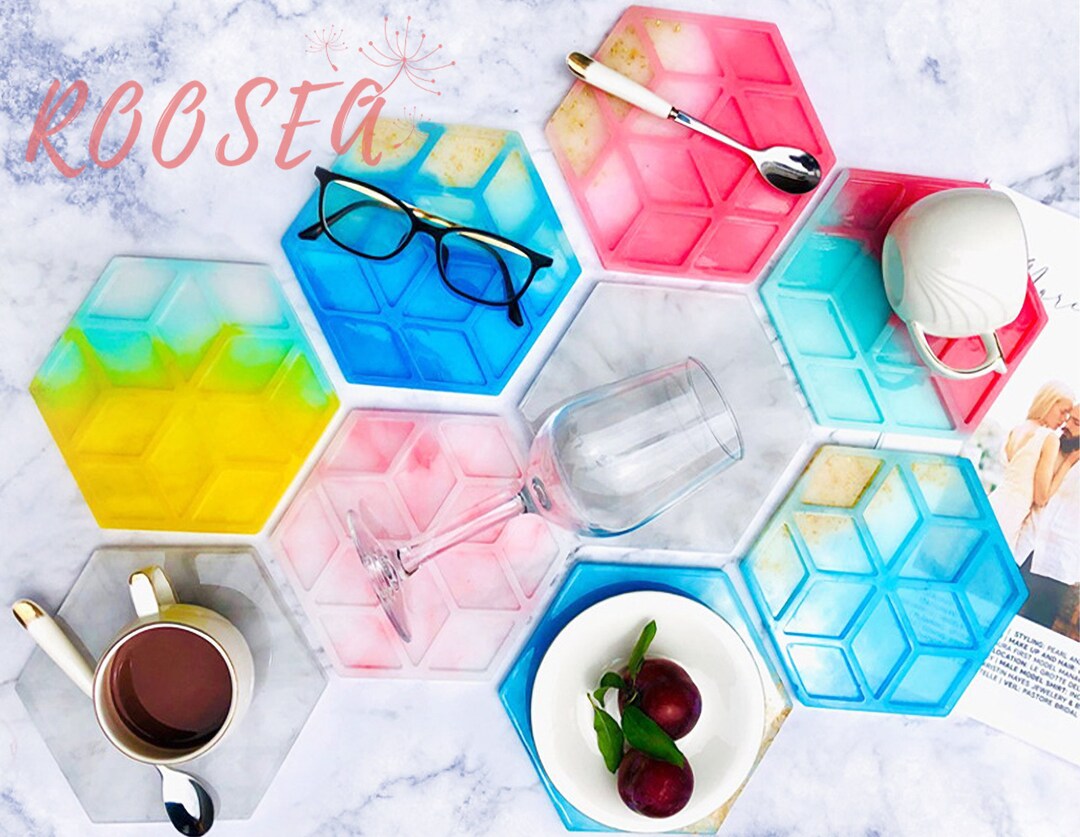 Hexagon Coasters Resin Mold Geometric Coaster Set Silicone - Etsy