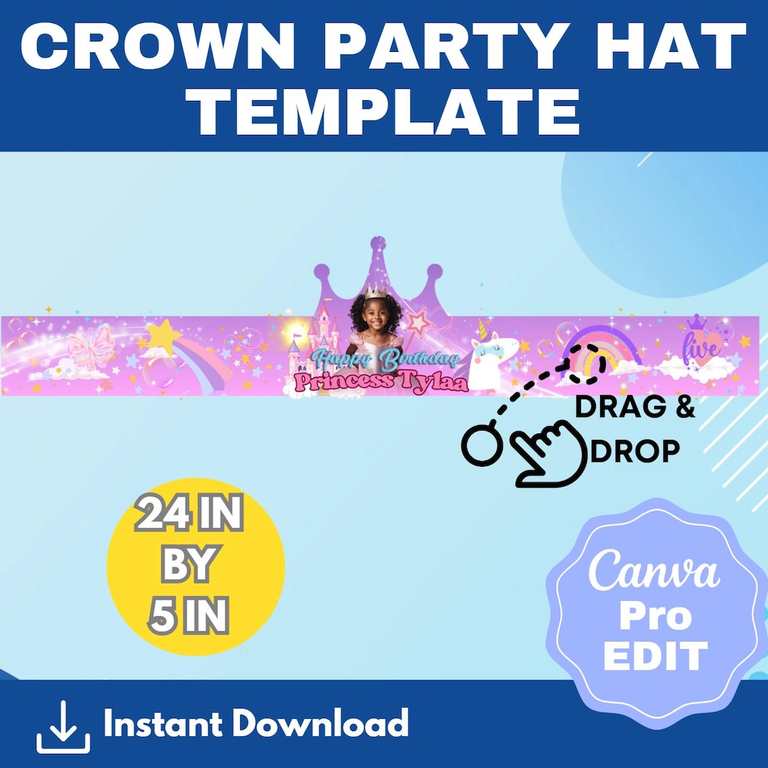 Crown Party Hat Template |editable Canva Template| Hat Template |DIY ...