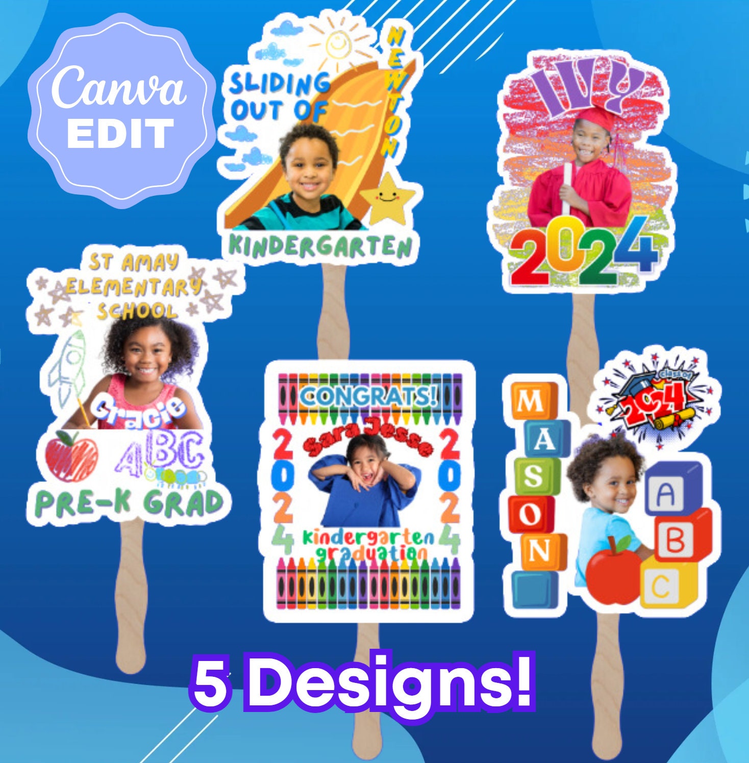 5 Pre-k Fan Template Design| Kindergarten Grad Fan Template Custom Grad ...