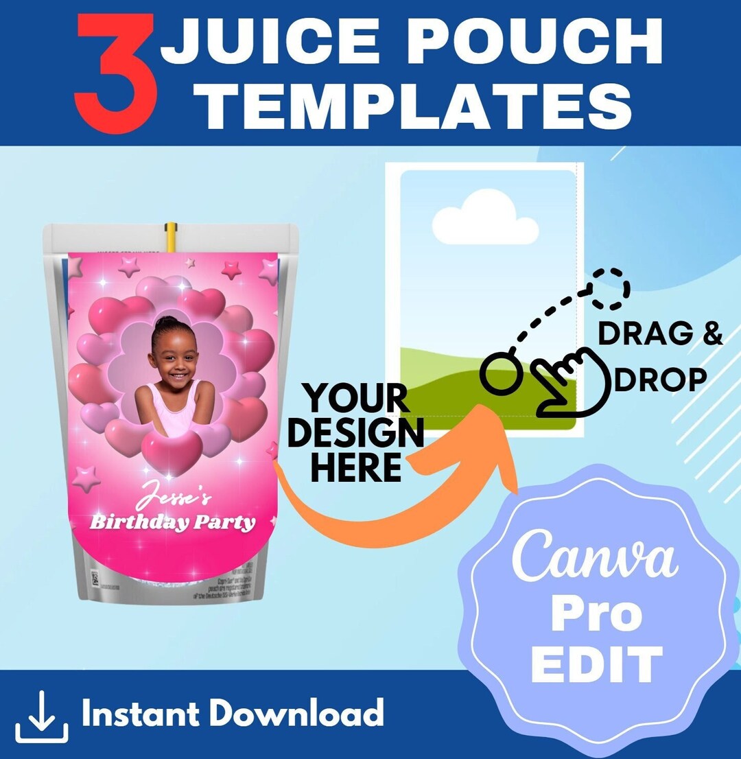 Juice Pouch Template| Juice Bag Label|party Favors Templates | Juice ...