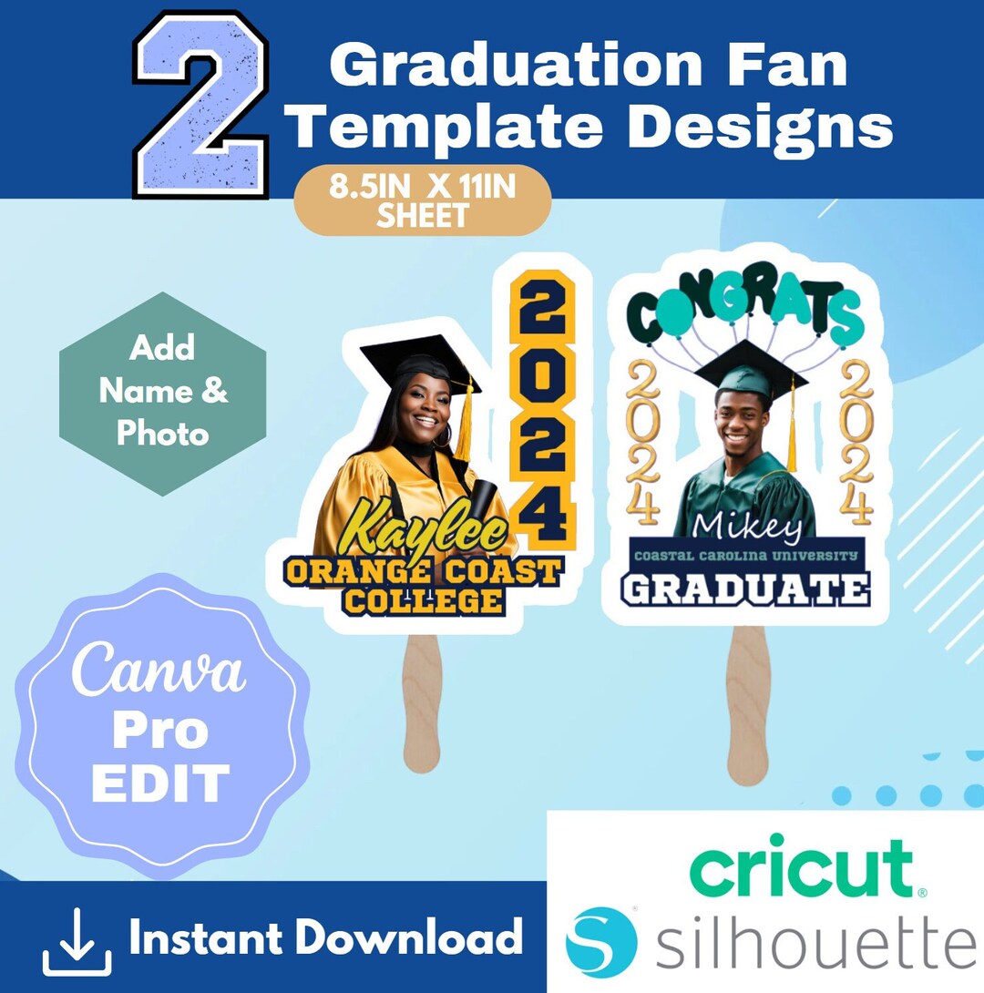 2 Grad Fan Template| Custom Grad Fan| Graduation Fan Template ...