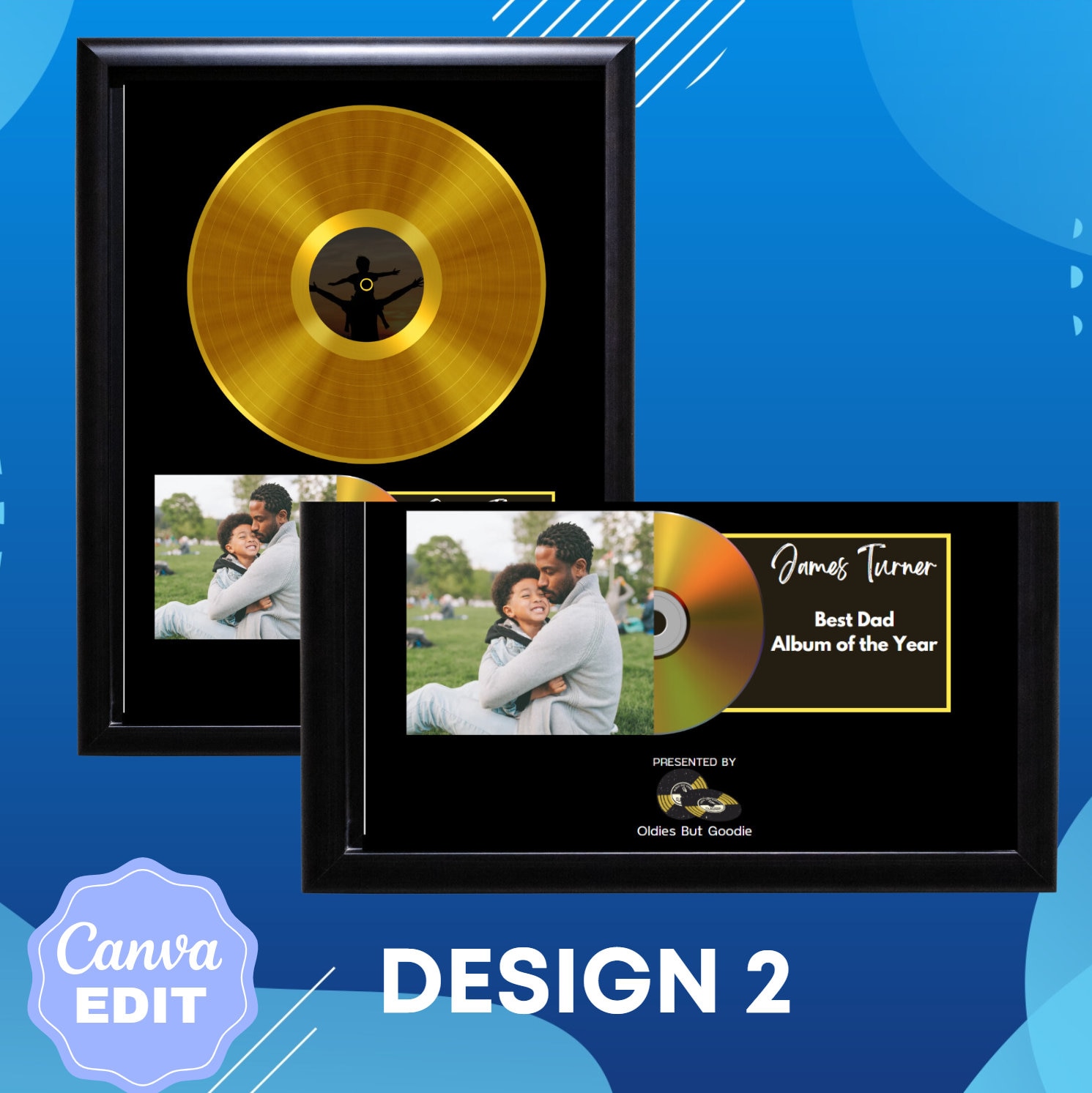 2 Dad Music Record Design Template vinyl Record Plaque Frame Drag and ...