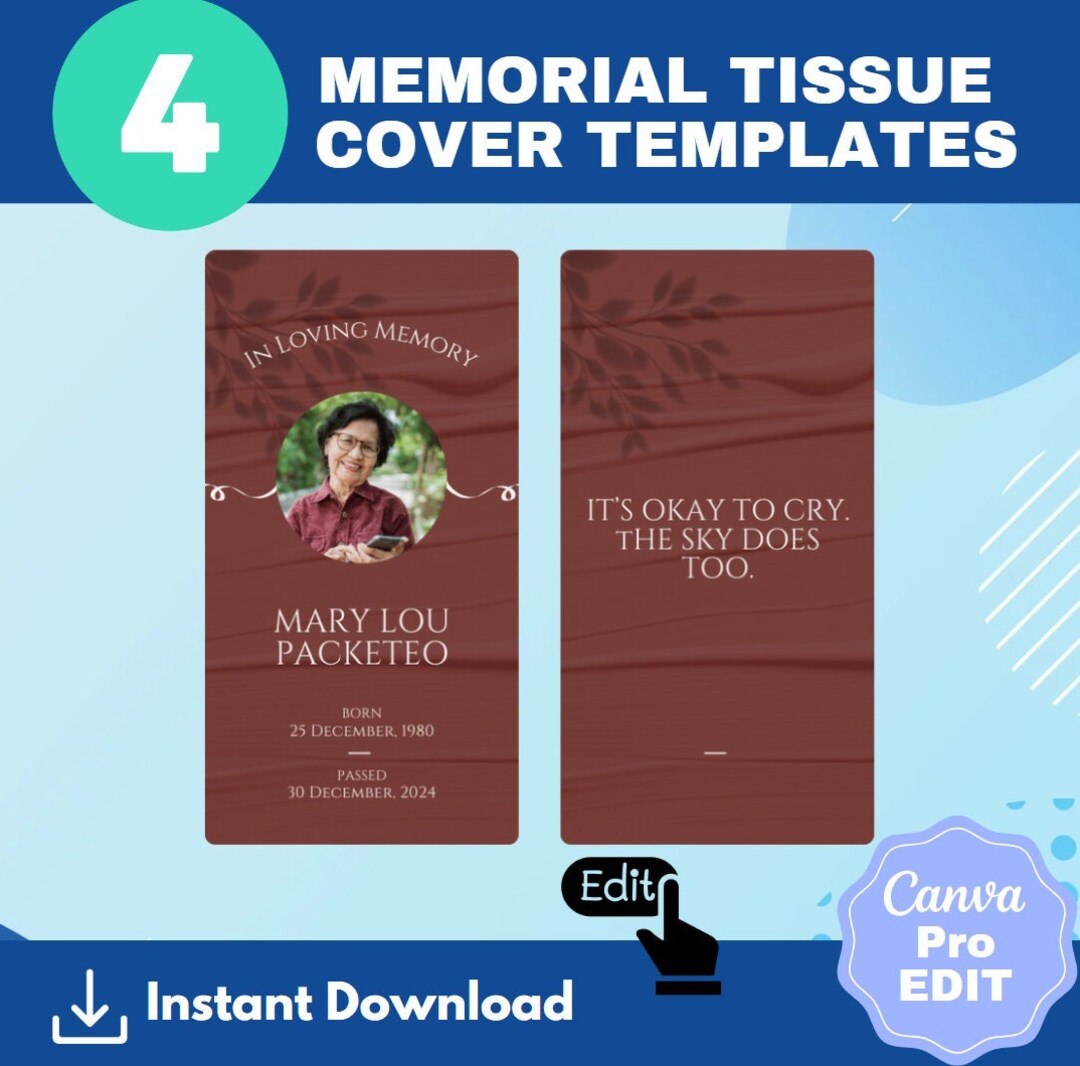 4 Memorial Tissue Cover Bundle Templates |funeral Templates| Drag and ...