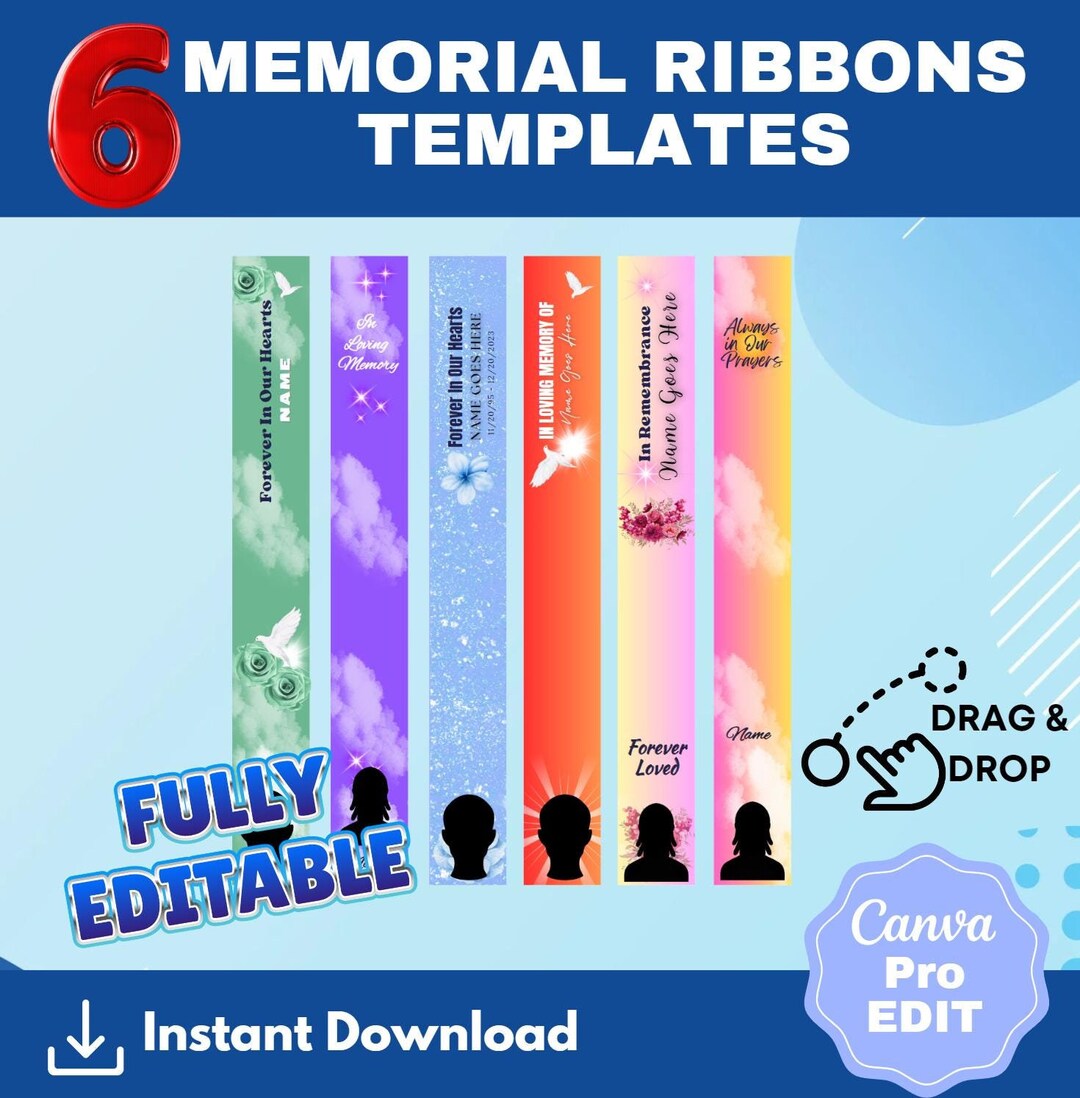 6 Memorial Ribbon Designs | Canva Edit | Memorial Ribbon Template ...