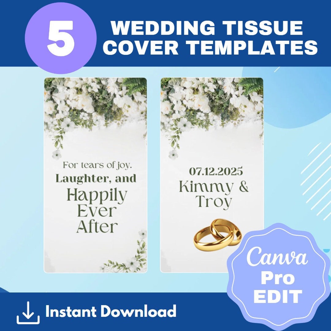 5 Wedding Tissue Cover Bundle Templates |wedding Templates| Drag and ...