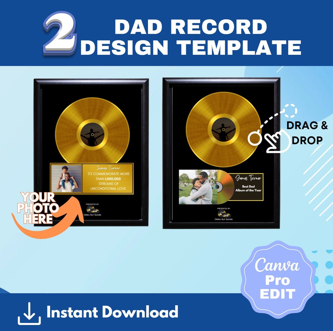 2 Dad Music Record Design Template |vinyl Record Plaque Frame| Drag and ...