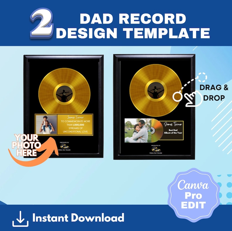 2 Dad Music Record Design Template vinyl Record Plaque Frame Drag and ...