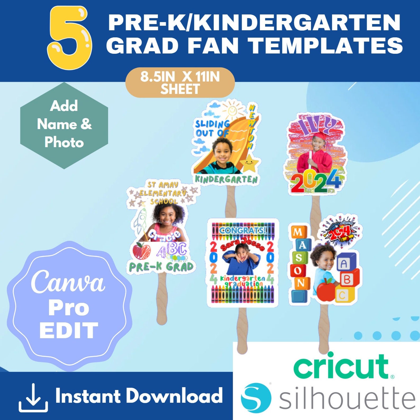 5 Pre-k Fan Template Design| Kindergarten Grad Fan Template Custom Grad ...
