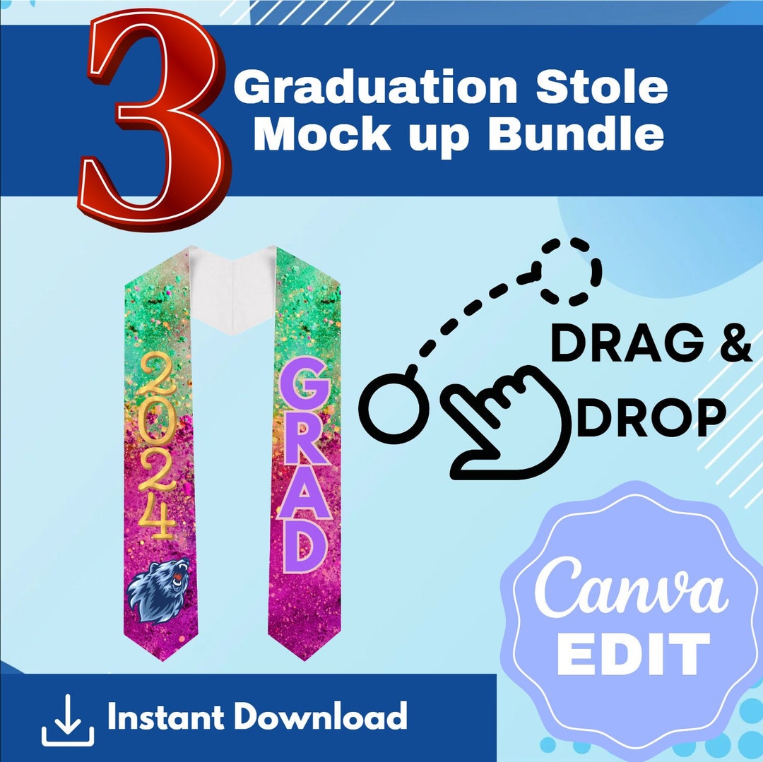 3 Graduation Stole Mockup Design Templates| Custom Grad Fan| Grad Stole ...