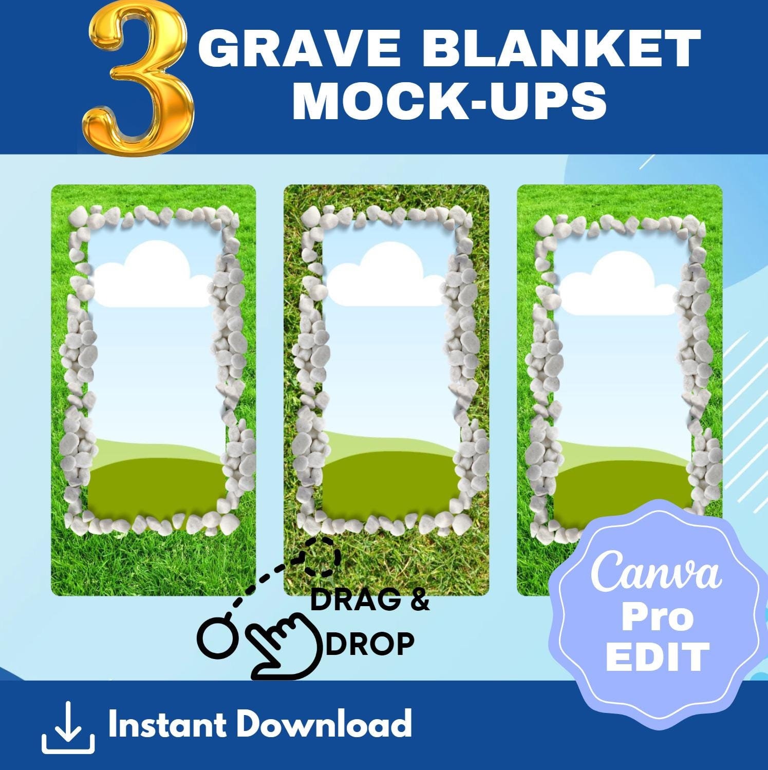3 Grave Blanket Mock Ups | Canva Edit | Memorial Grave Template ...