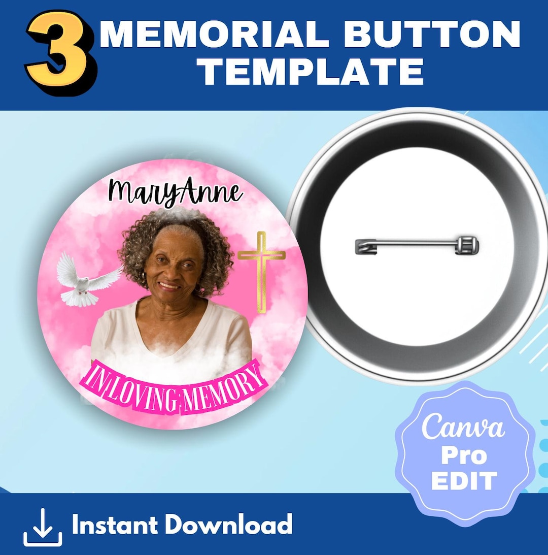 3 Memorial Button Design Template | Editable Canva Template | Memorial ...