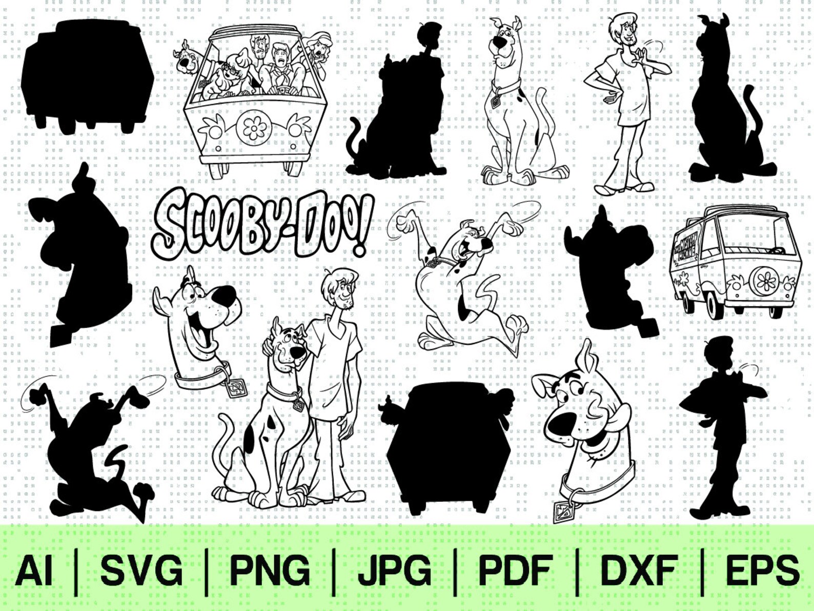Scooby doo silhouette svg retro car bundle kit instant | Etsy
