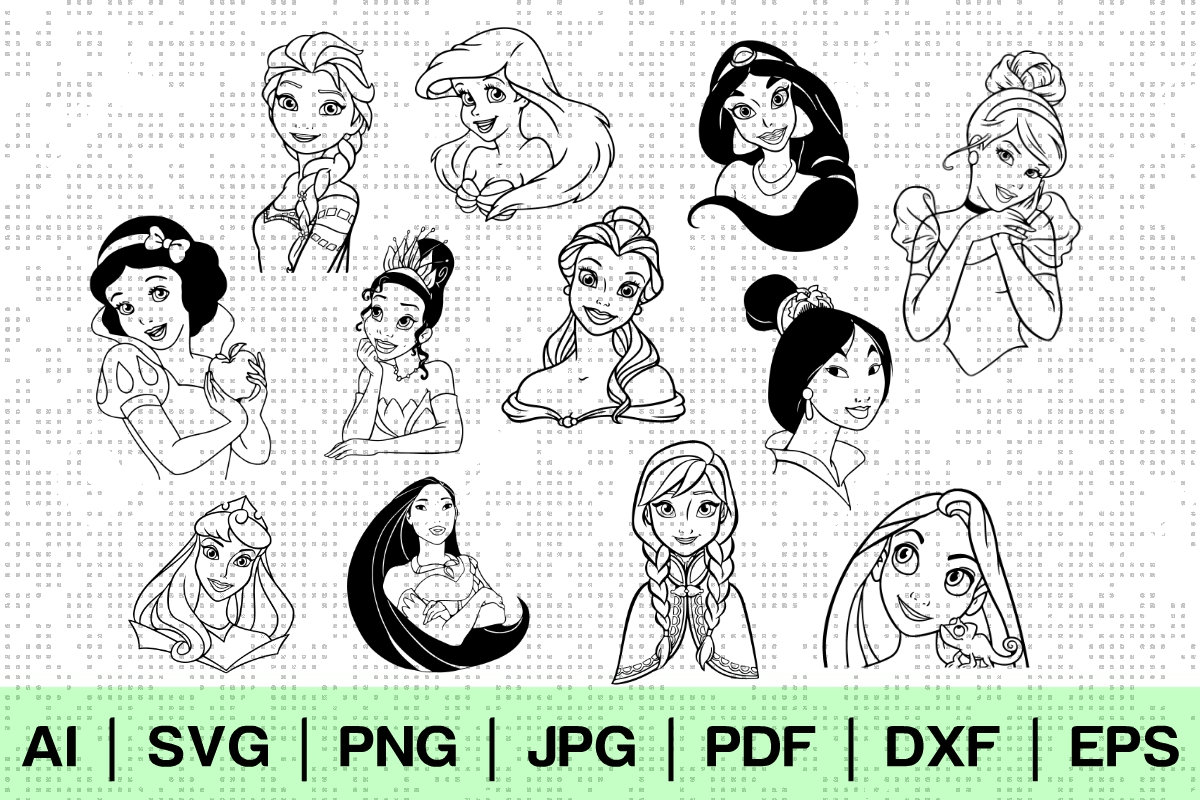 Disney Princesses Silhouette Svg Cricut Bundle Kit Instant Etsy