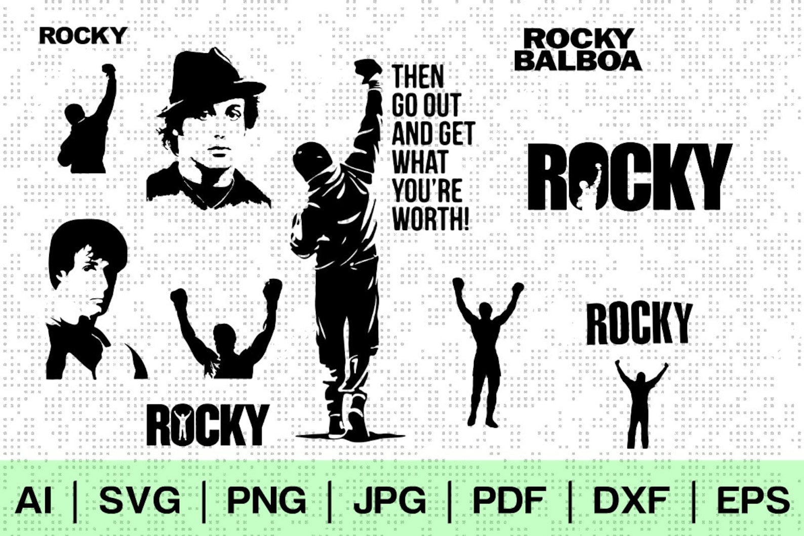 Rocky balboa svg silhouette bundle kit instant download | Etsy