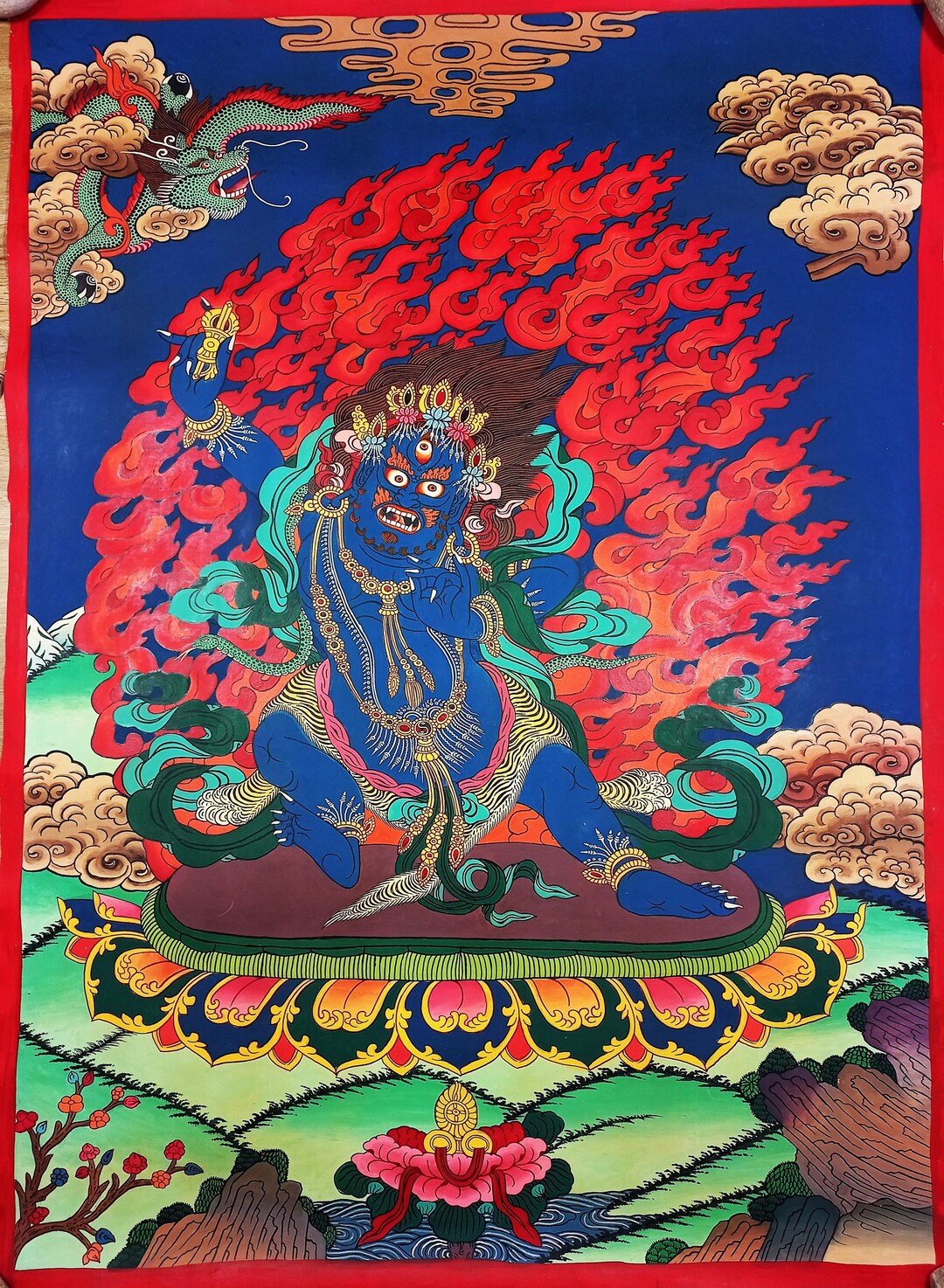 Original Hand-painted Large Masterpiece Vajarapani Dharmapala/ Sangdag ...