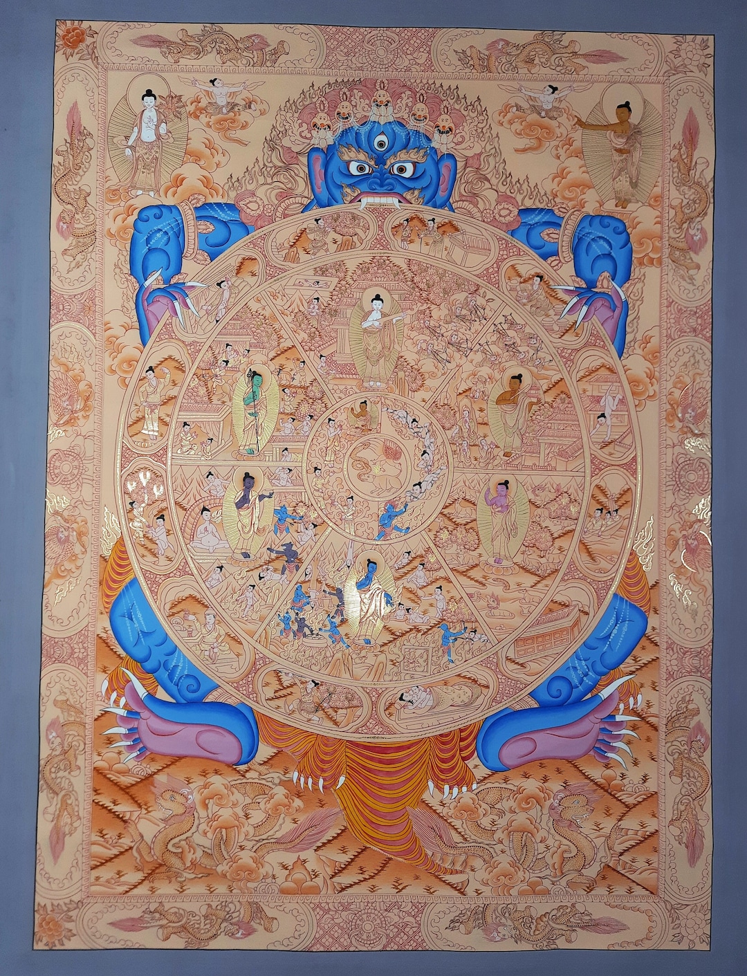 Hand Painted Wheel of Life /bhavacakra Mandala Masterpiece 24k - Etsy