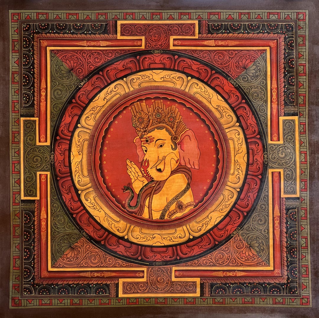 Hand-painted Ganesha Shri Yantra - Newari Thangka Art | Sri Yantra ...