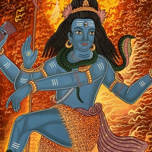 Hand-painted Dancing Shiva on Fire/ Nataraja Shankar Mahadev Original ...